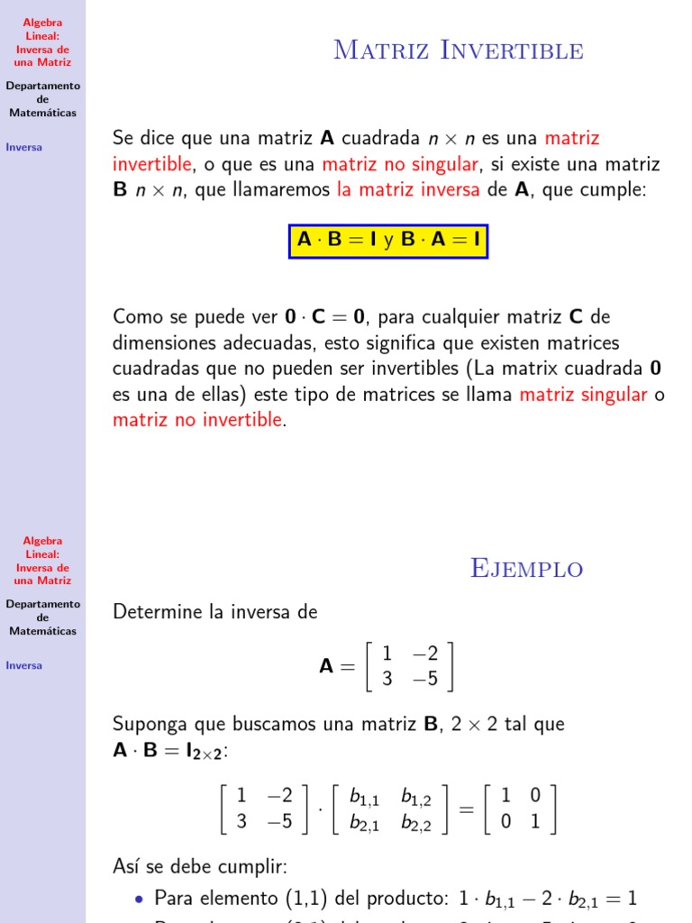 Algebra Lineal Matriz Inversa | PDF | Matriz (Matemáticas) | Mapa lineal