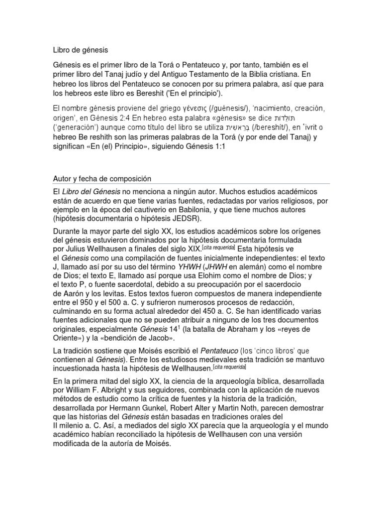 Origen y autoría del Génesis bíblico | PDF | Libro del Génesis | Biblia ...