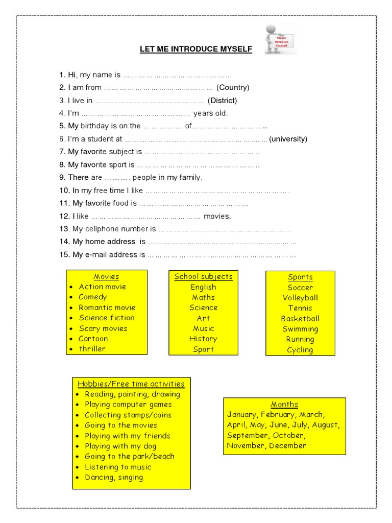 Introduce Yourself Worksheet