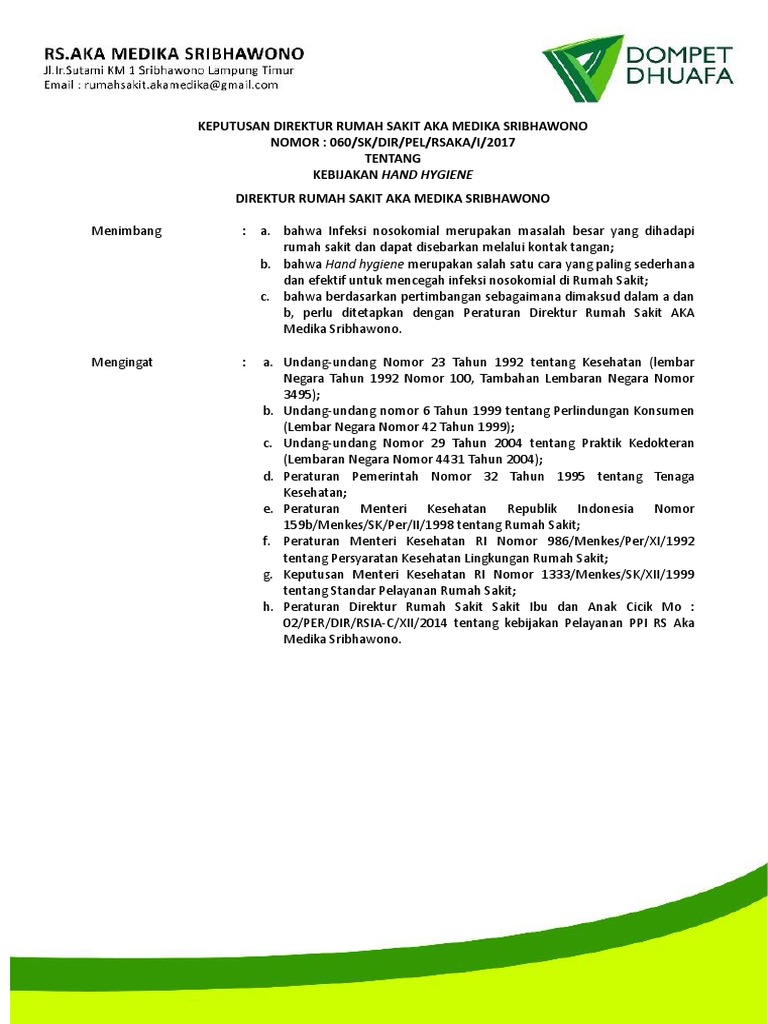 Panduan Dan SK Hand Hygiene RS AKA | PDF