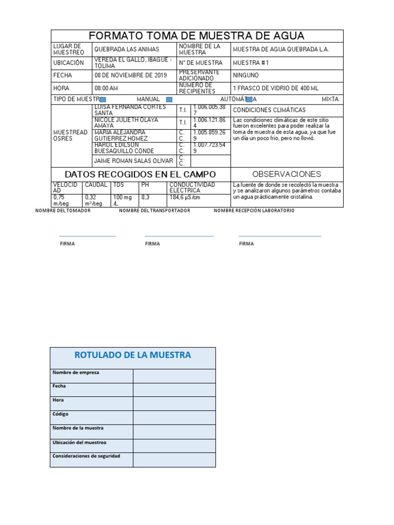 Formato Toma de Muestra de Agua | PDF | Naturaleza