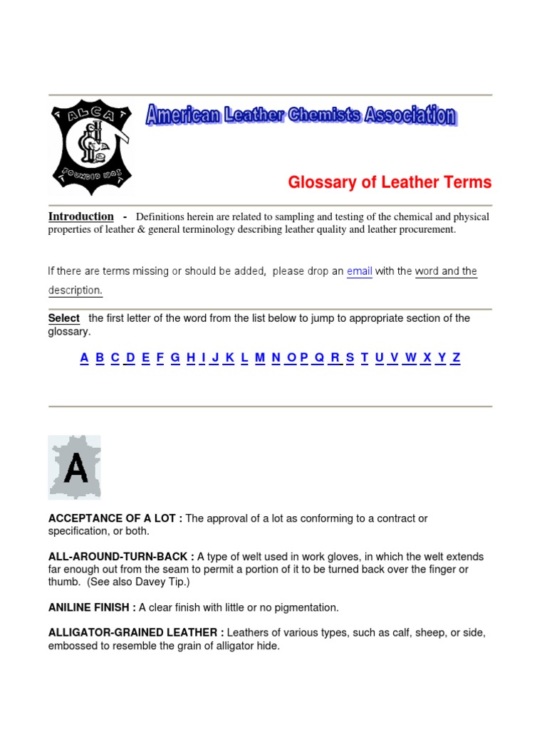 Glossary of Leather Terms - ALCA | PDF | Leather | Hide (Skin)