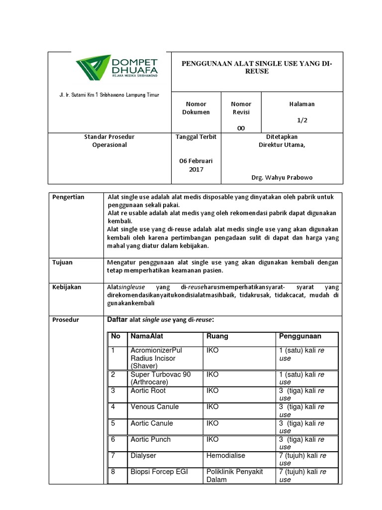 Ppi 7.2.1ep 1 Penggunaan Alat Single Use Yang Di-Reuse | PDF