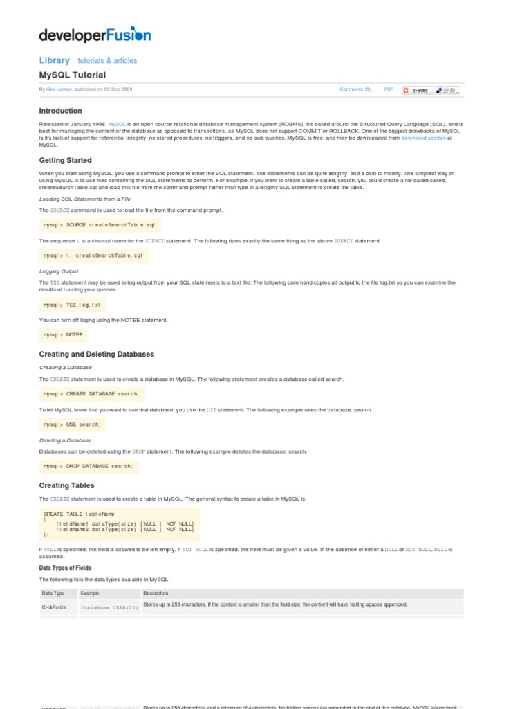 MySQL Tutorial | PDF | Database Index | Integer (Computer Science)