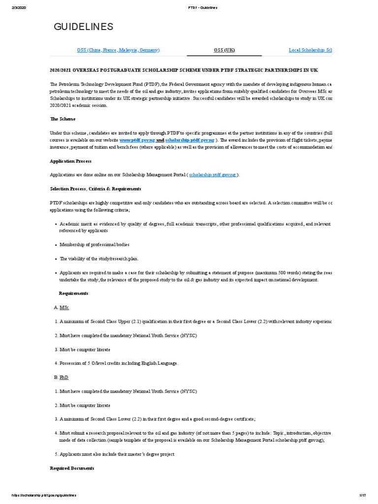 PTDF 2020 - Guidelines | PDF | Academic Degree | Engineering