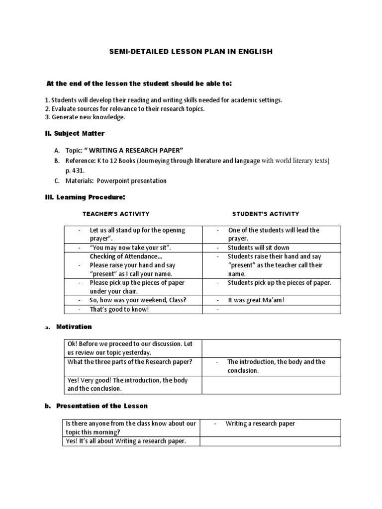 Lesson Plan in ENGLISH (MFP) | PDF | Lesson Plan | Epistemology