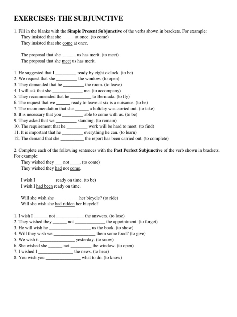 Exercises Subjunctive | PDF | Sentence (Linguistics) | Verb