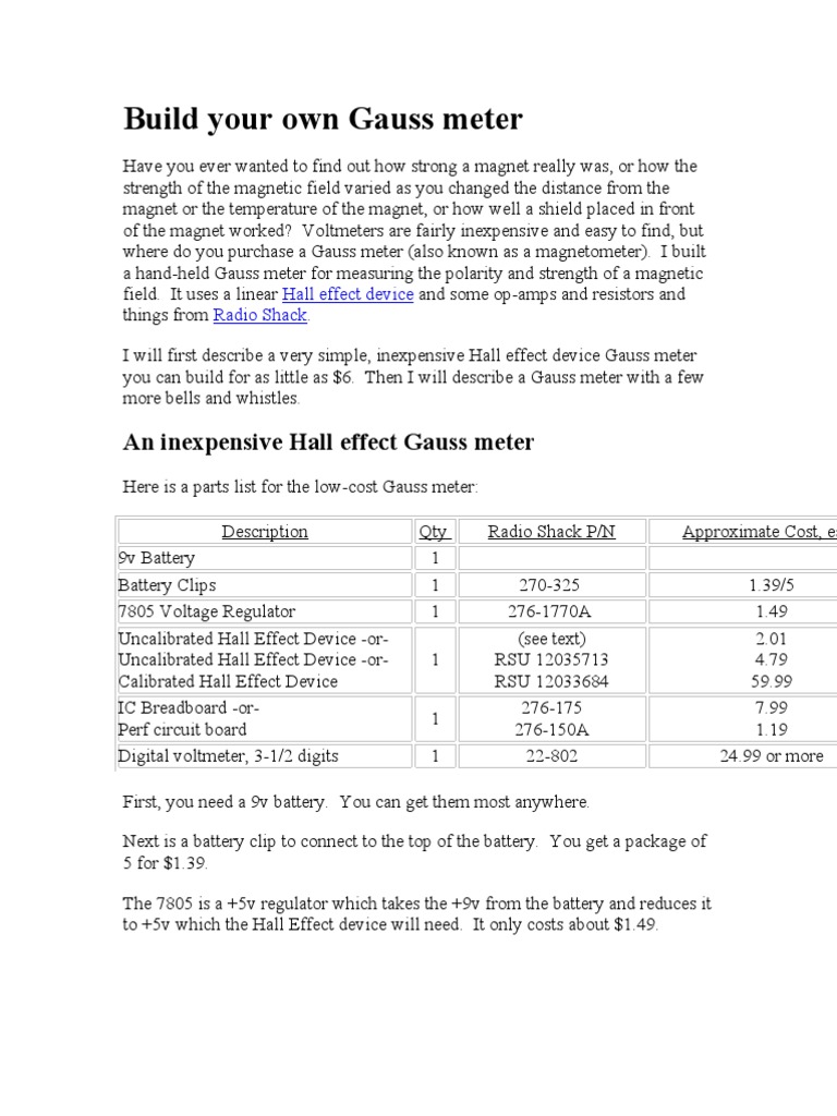 Build Your Own Gaussmeter | PDF | Magnetometer | Voltage
