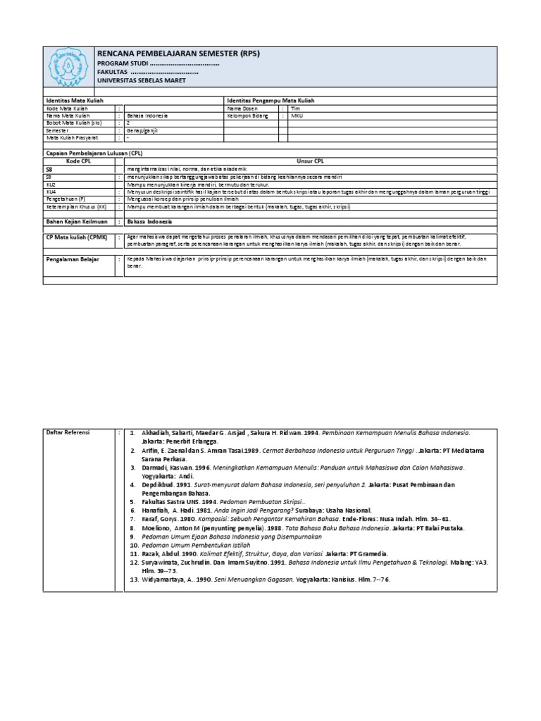 Rps MKU Bhs Indonesia | PDF