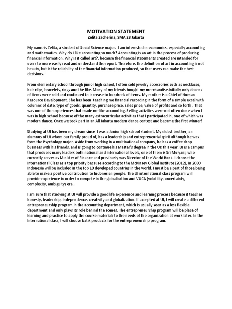 Motivation Statement | PDF | Prices | Accounting