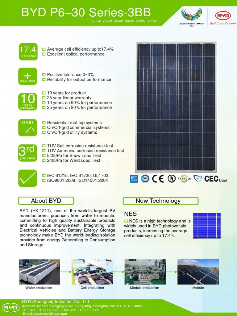 BYD PV Spec-EN-BYD-Sep-2011 | PDF | Photovoltaics | Alternative Energy