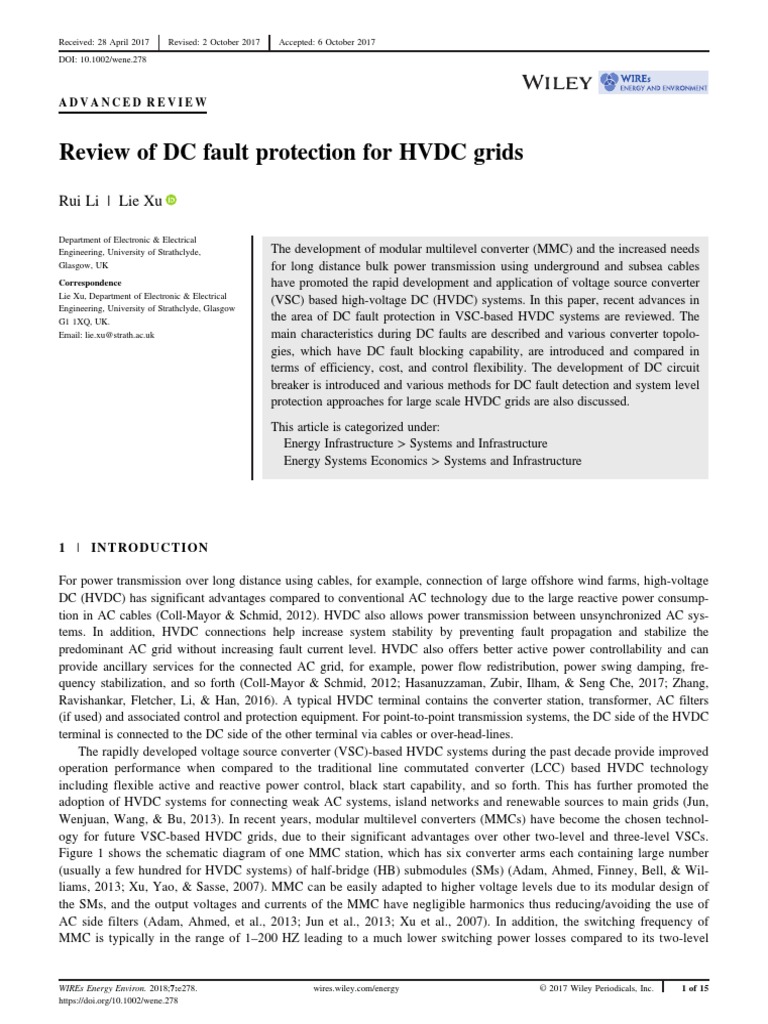 Review of DC Fault Protection For HVDC Grids | PDF | High Voltage Direct Current | Direct Current