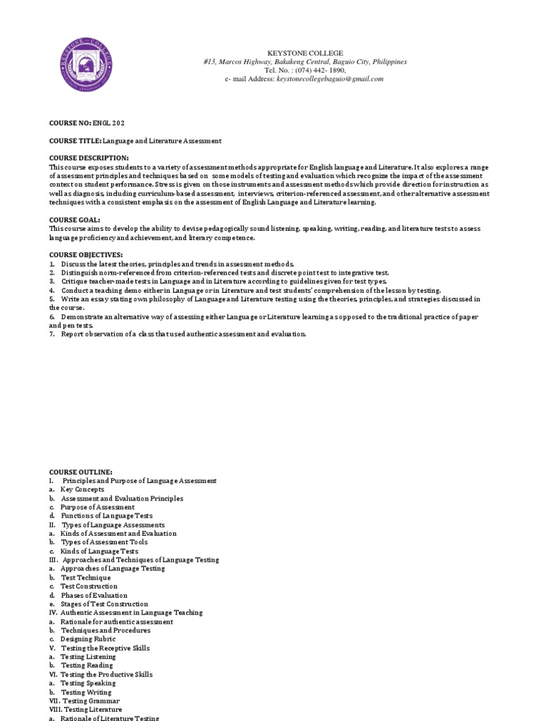 Language & Literature Assessment Course | PDF | Educational Assessment ...