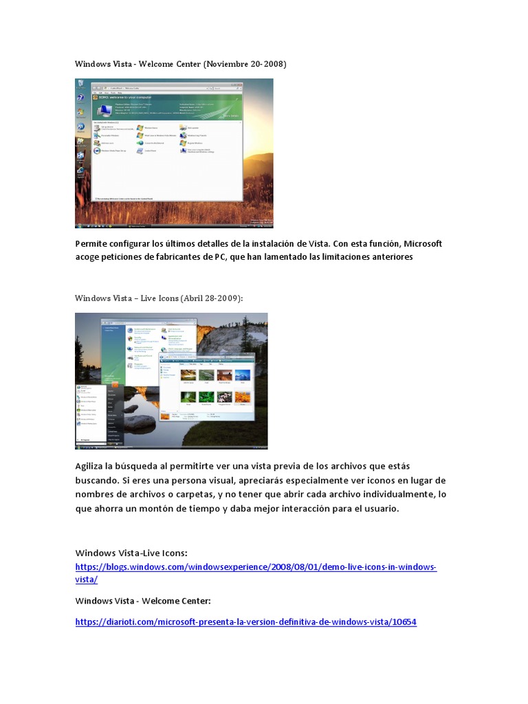 Windows Vista Live Actions - Welcome Center | PDF