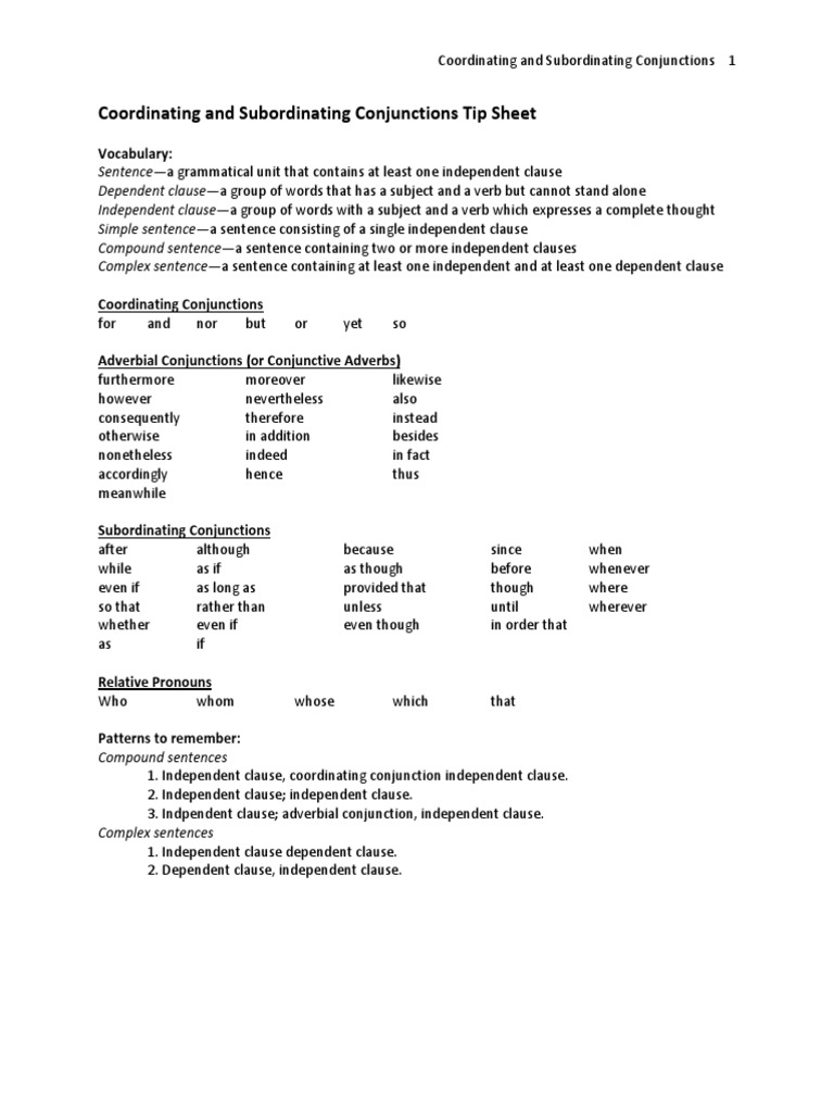 Conjunctions: Coordinating & Subordinating Guide | PDF | Clause ...