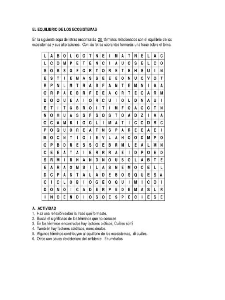 Equilibrio en Los Ecosistemas - Sopa 10mo - Docx.instrucciones | PDF