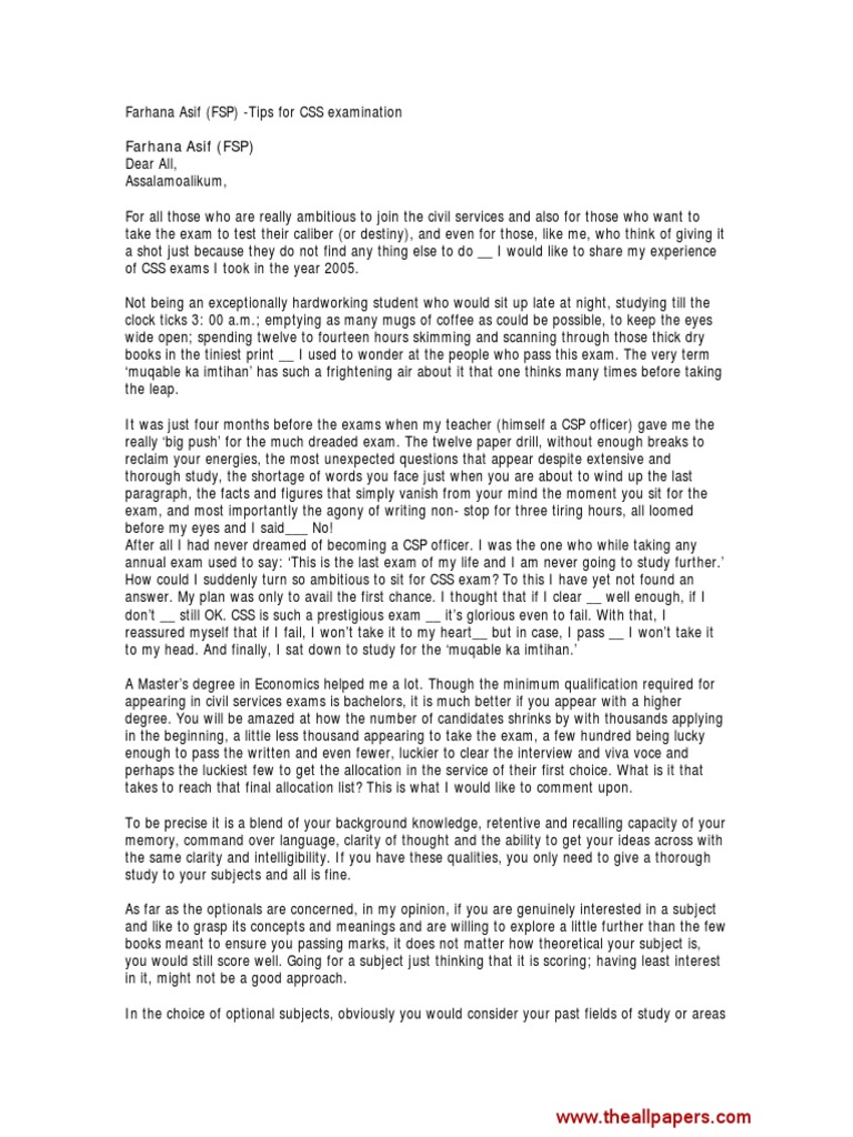 Farhana Asif (FSP) - Tips For CSS Examination | PDF | Question | Test ...