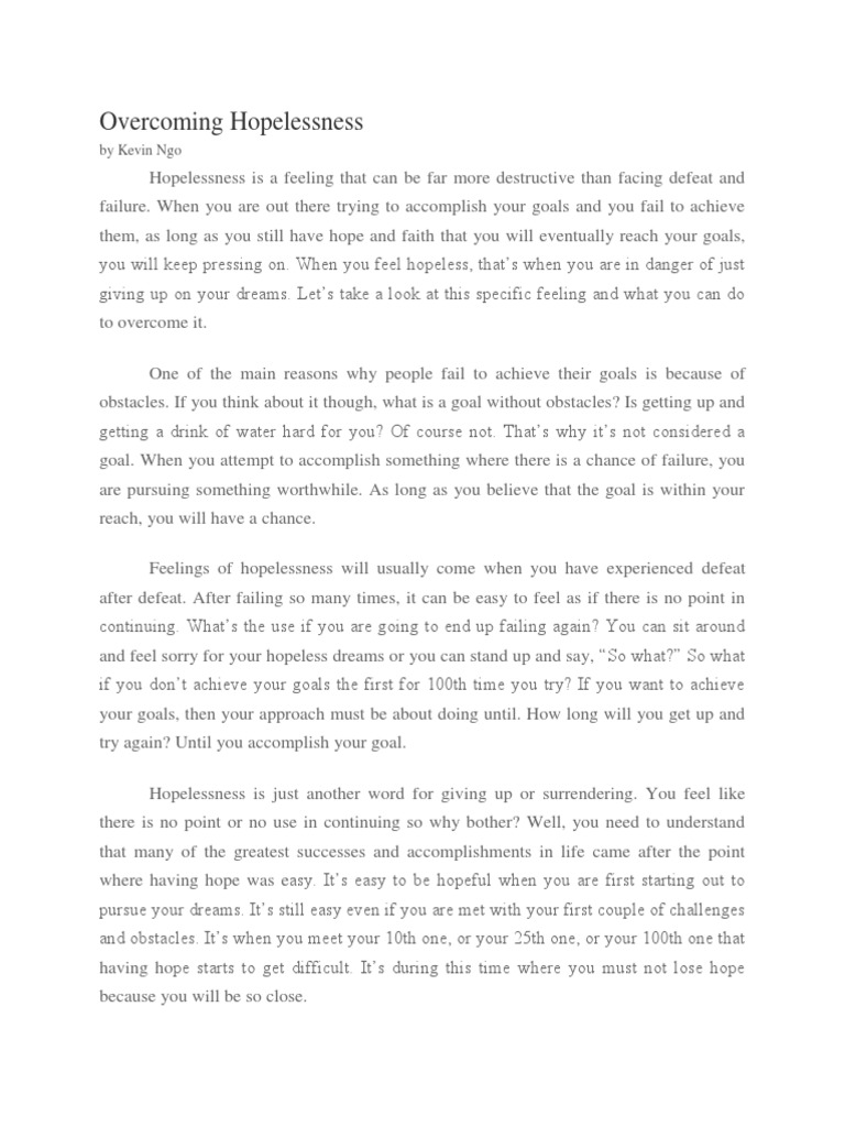 Overcoming Hopelessness Pdf Hope