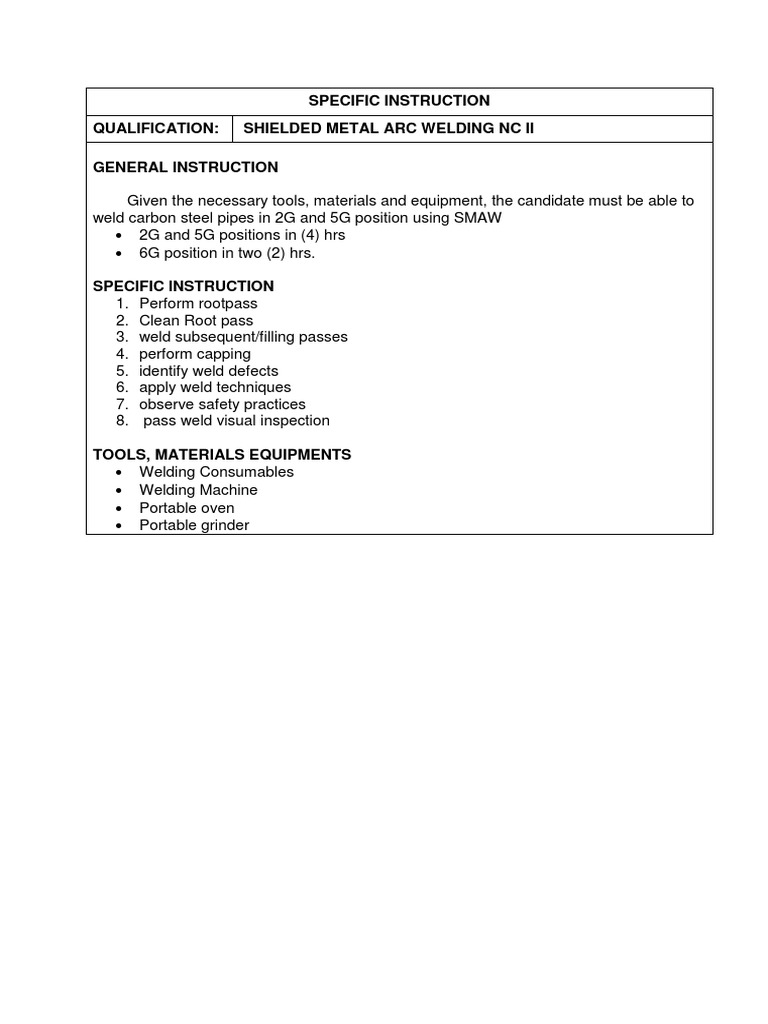 Specific Instruction Smaw | PDF