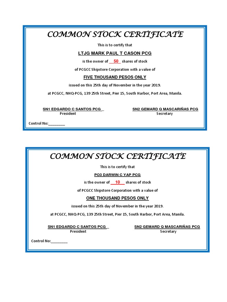 Stock Certificate | PDF | Financial Markets | Legal Concepts
