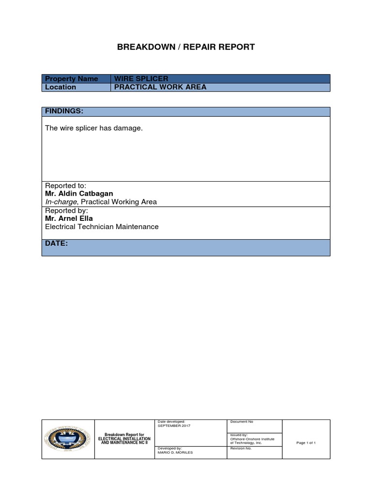 Breakdown or Repair Report | PDF