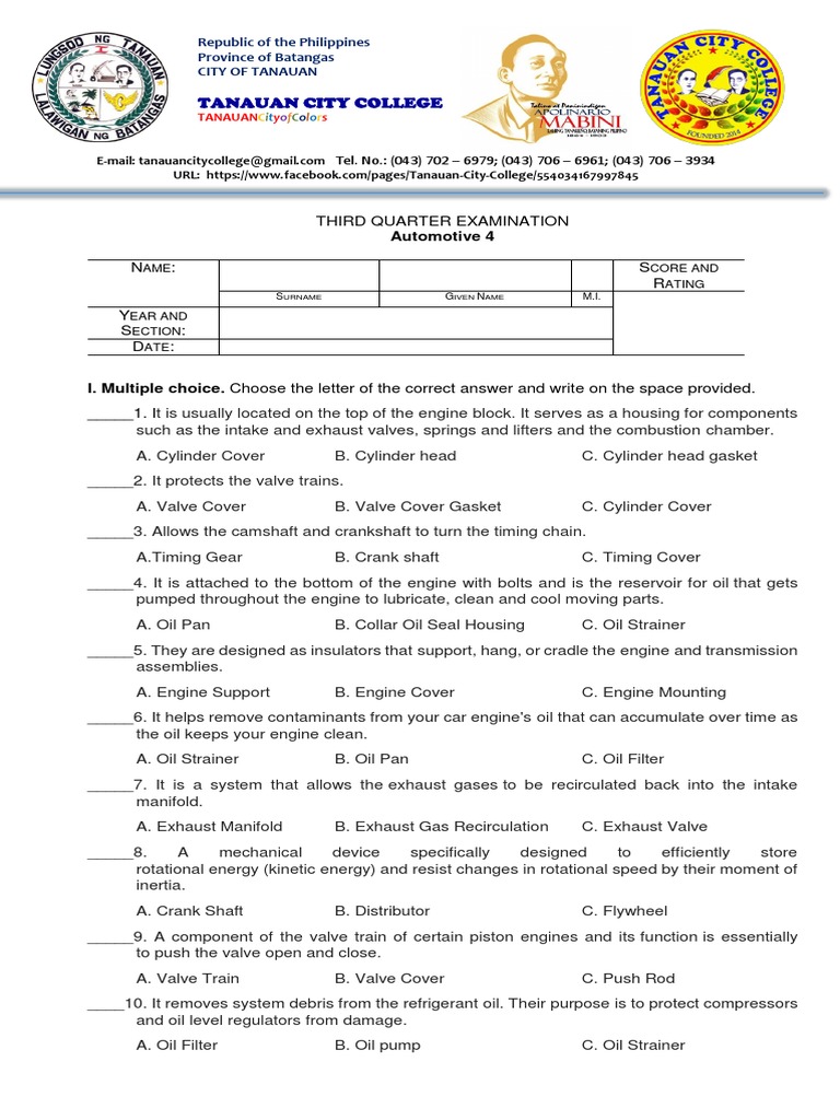3rd Grading Examination G12 | PDF | Internal Combustion Engine | Piston