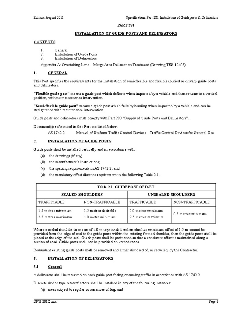Guideposts & Delineators Install | PDF | Lane | Road Traffic Safety