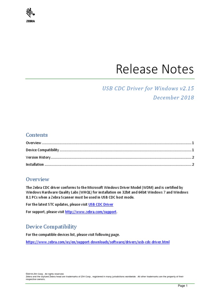 Release Notes CDC Driver | PDF | Device Driver | Microsoft Windows