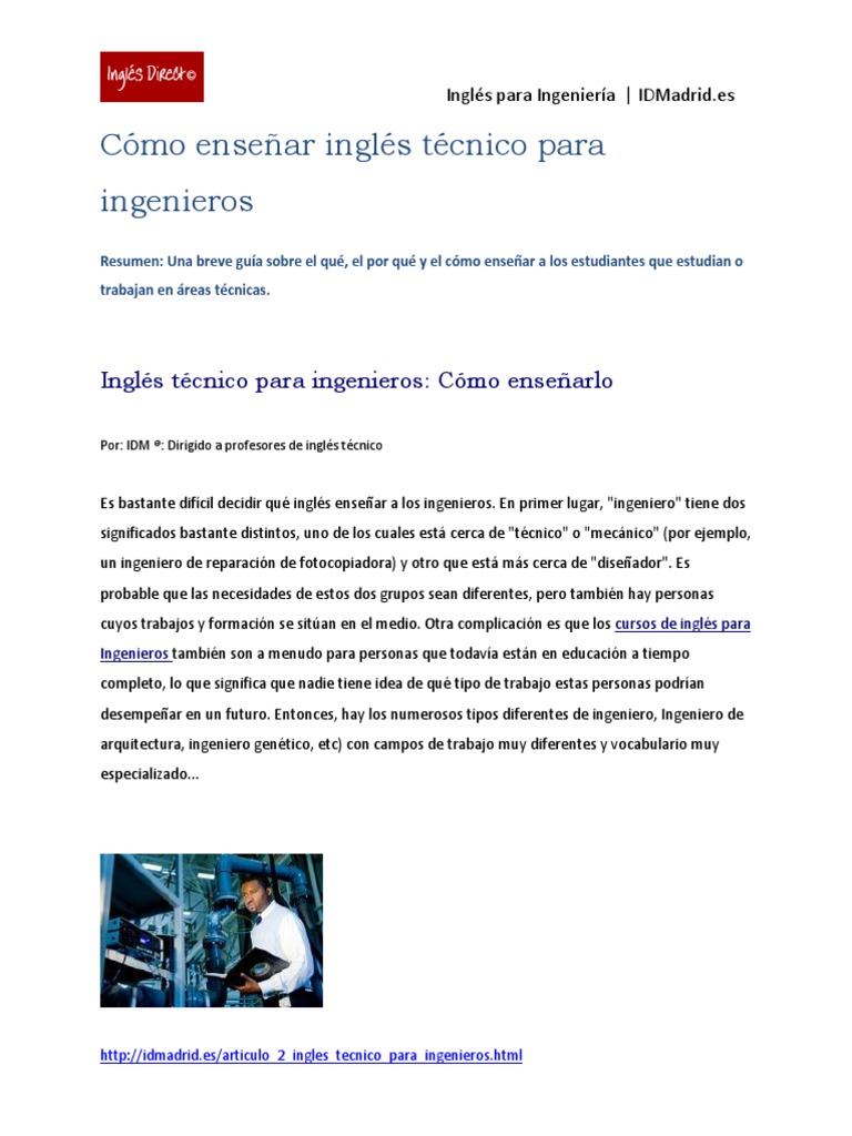 Como Ensenar Ingles Tecnico para Ingenie PDF | PDF | Idioma en Inglés ...