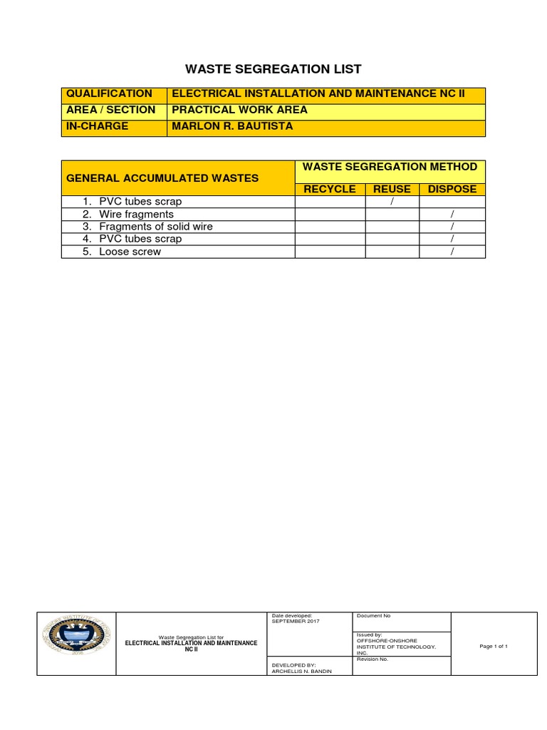 Waste Segregation List | PDF