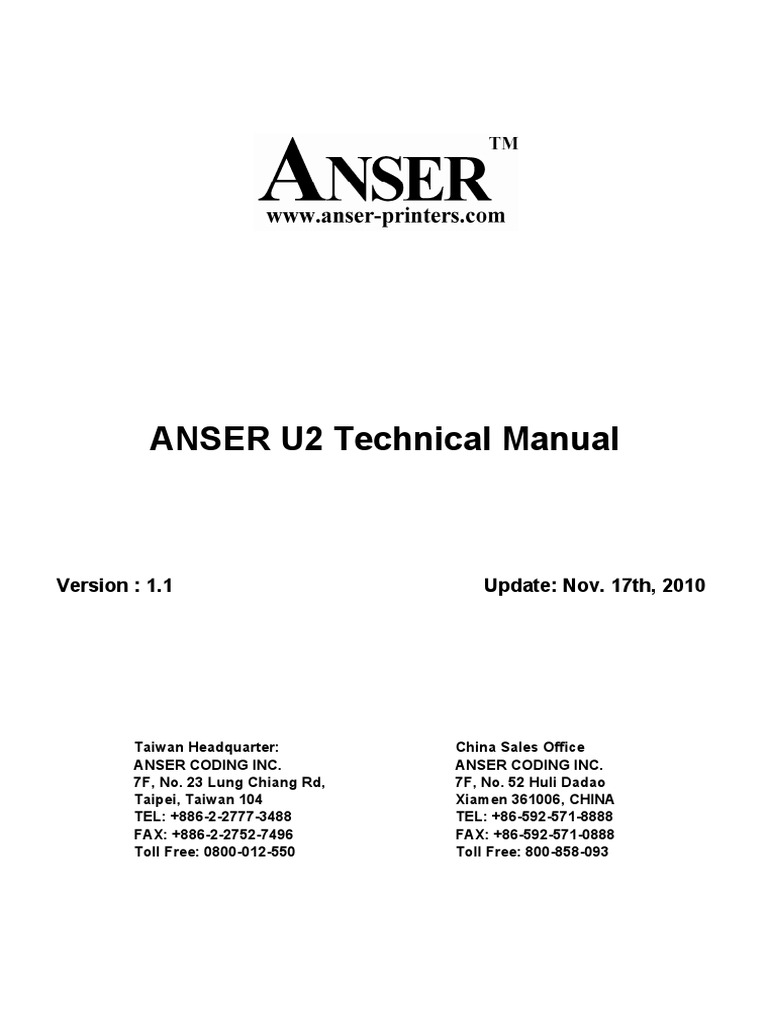 ANSER U2 Technical Manual | PDF | Hertz | Microsoft Windows