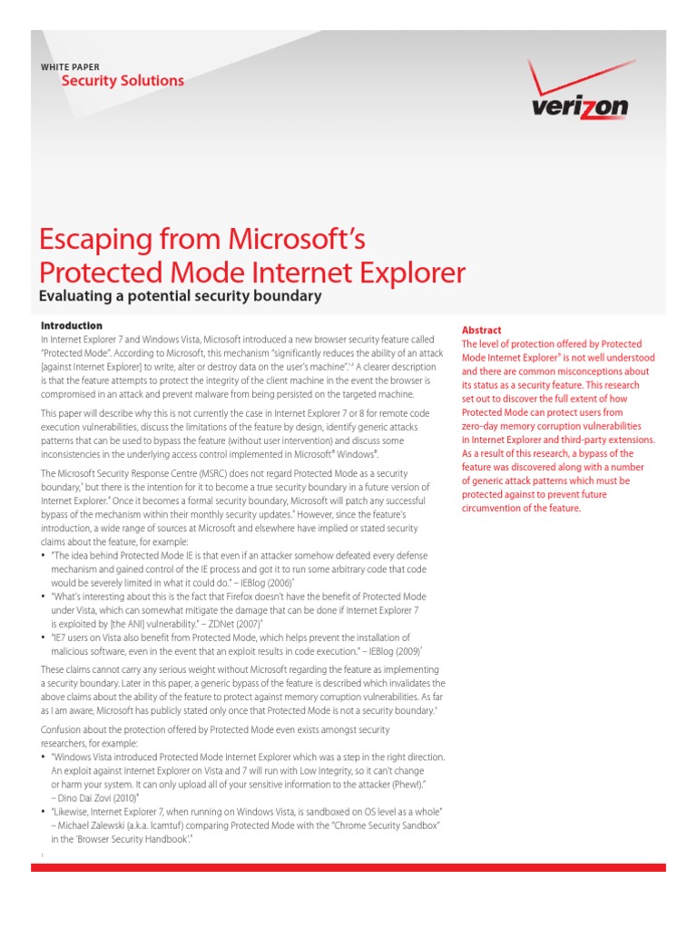 Escaping From Microsoft's Protected Mode Internet Explorer: Research ...