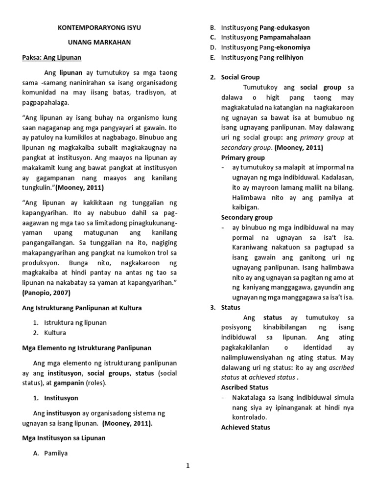Kontemporary Isyu Module 1 | PDF