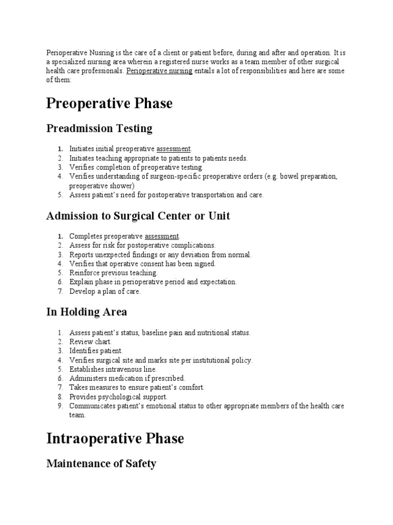 Preoperative Phase: Preadmission Testing | Download Free PDF ...