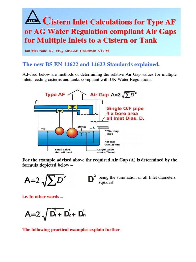 Air Gap Calculations - Multiple Cistern Inlets | PDF