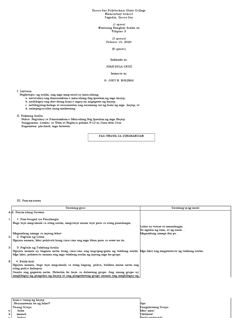 Sample Lesson Plan in Filipino | PDF