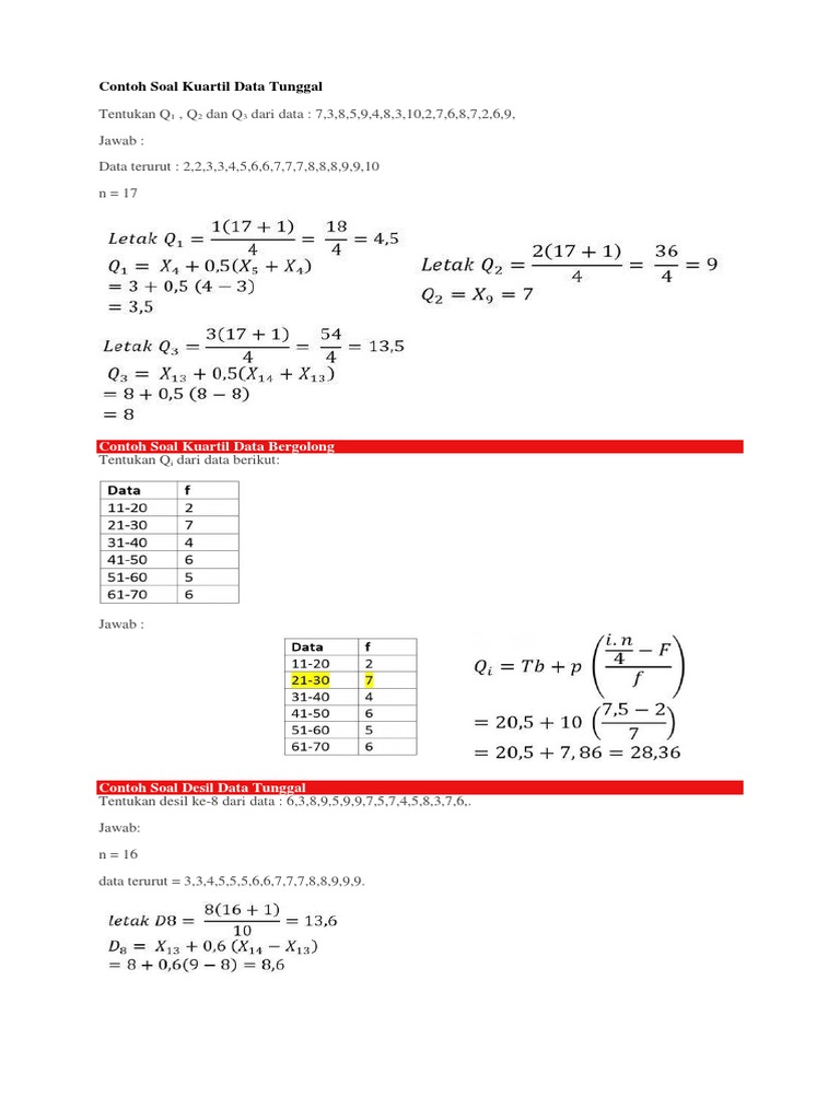 Contoh Soal Kuartil Data Tunggal | PDF