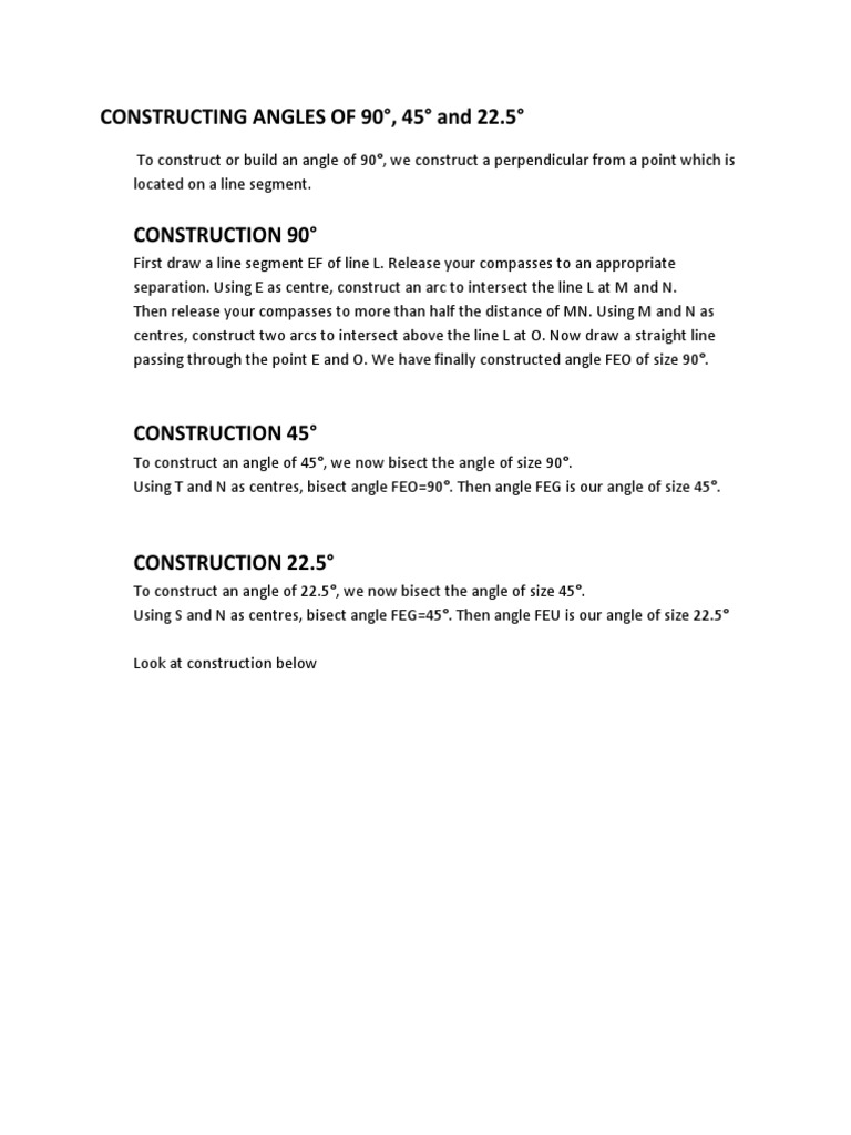 CONSTRUCTING ANGLES OF 90 45 and 22.5 PDF | PDF