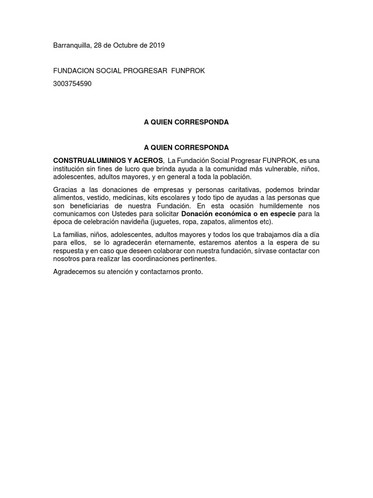 Carta Modelo Para Solicitar Donaciones Cómo Pedir Donaciones 8468