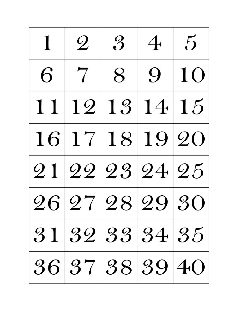 Senarai Nombor 1-40 Grid | PDF