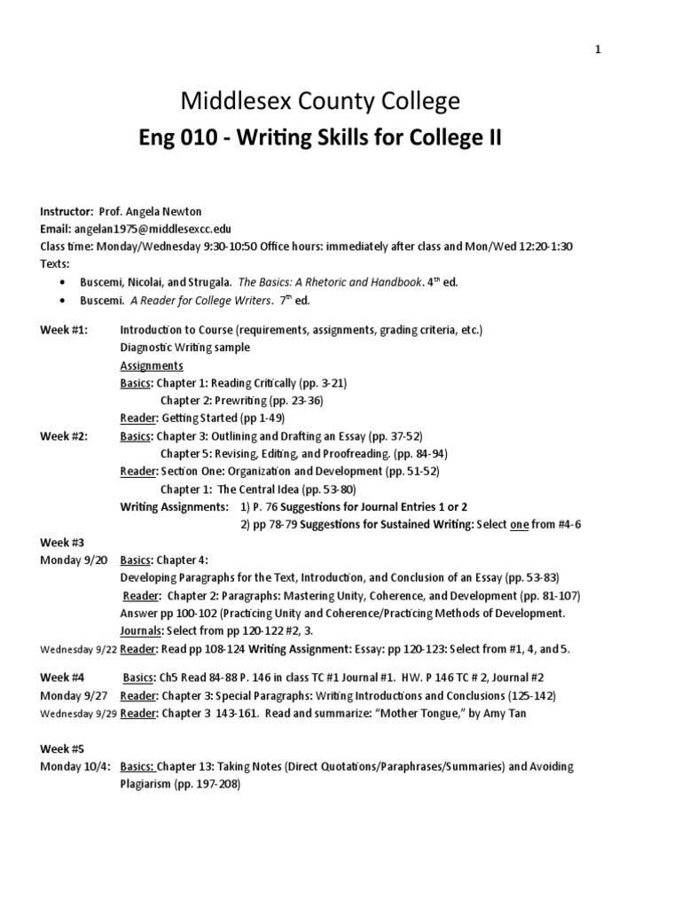 Middlesex County College: Eng 010 - Writing Skills For College II | PDF ...