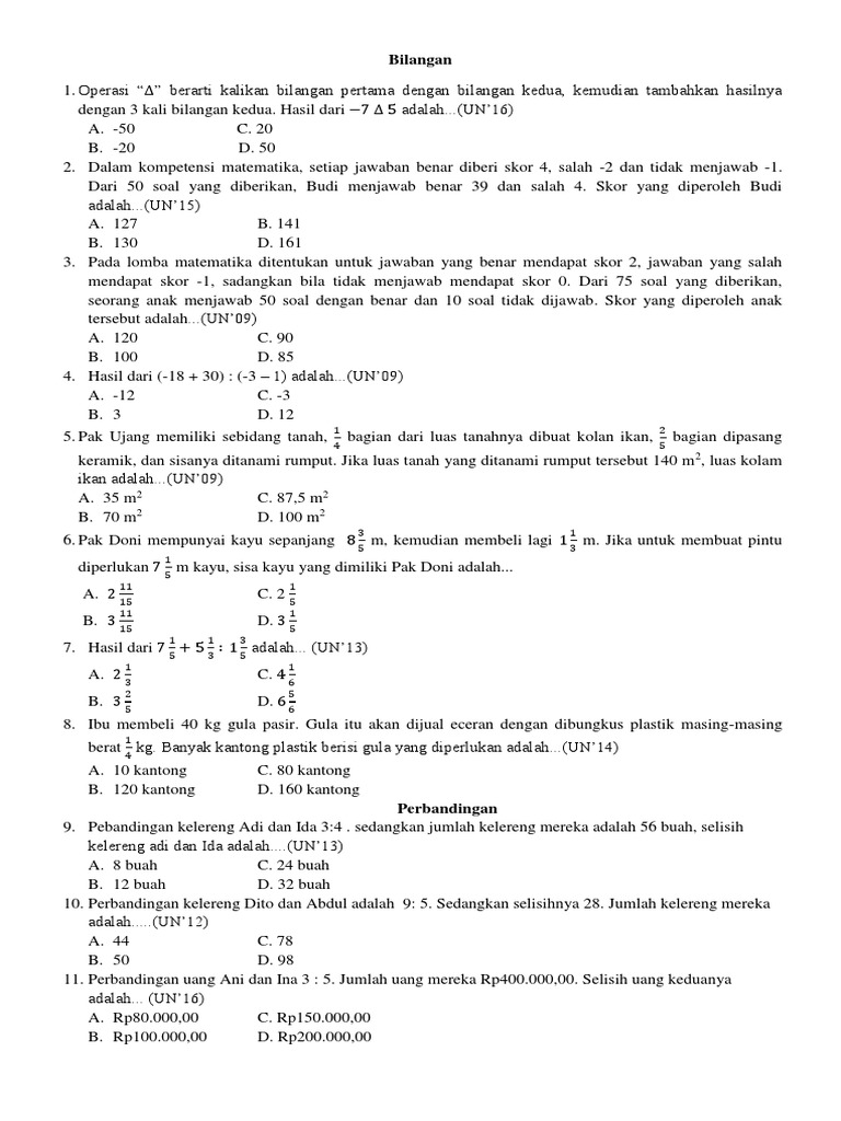 Soal UN Dari Tahun 2009-2016 | PDF