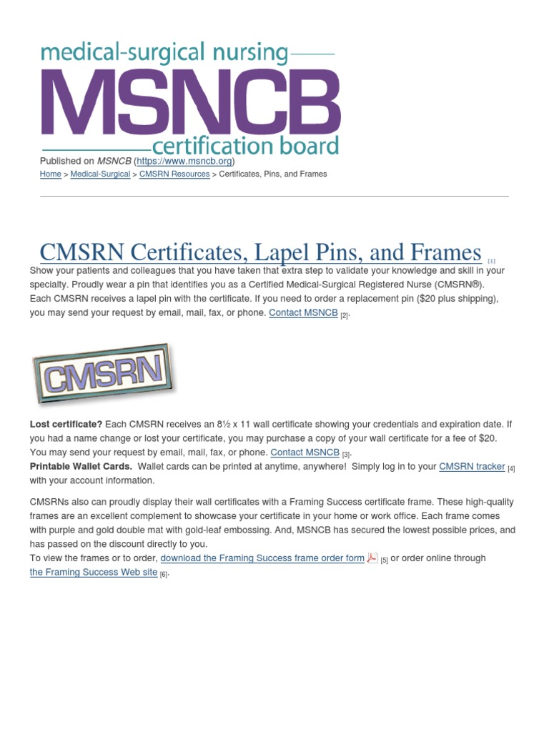 MSNCB - CMSRN Certificates, Lapel Pins, and Frames - 2018-03-19 PDF ...