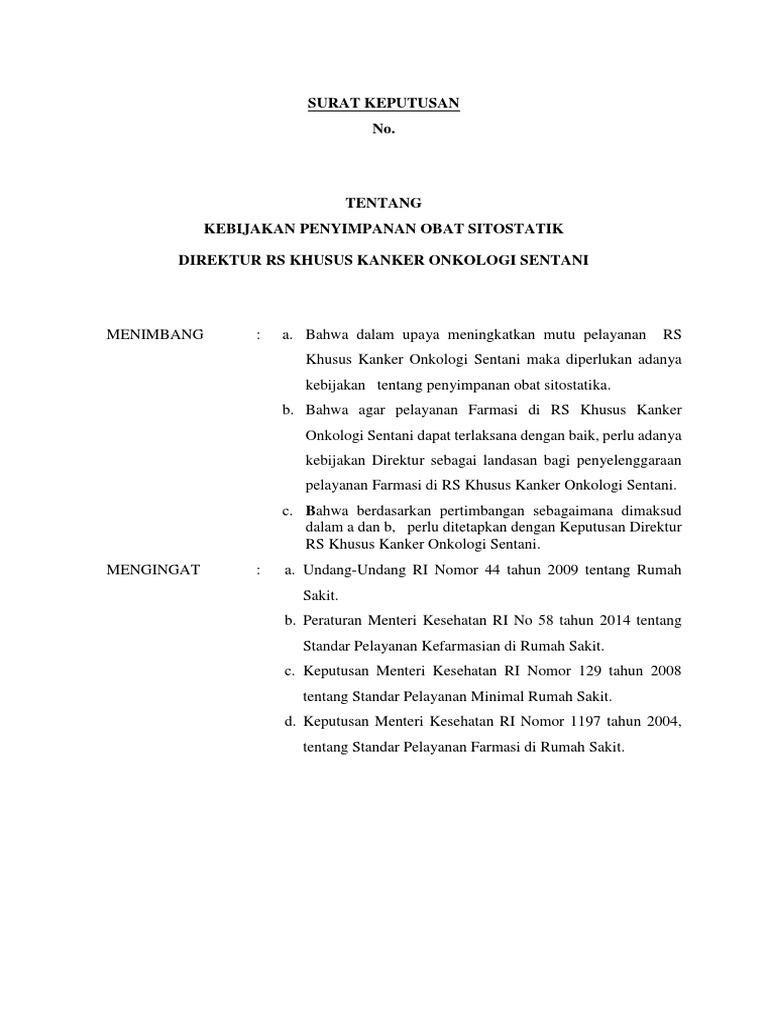 Kebijakan Penyimpanan Obat Sitostatika | PDF