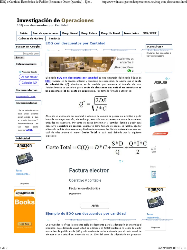 EOQ o Cantidad Económica de Pedido (Economic Order Quantity) - Ejercicios Resueltos EOQ ...