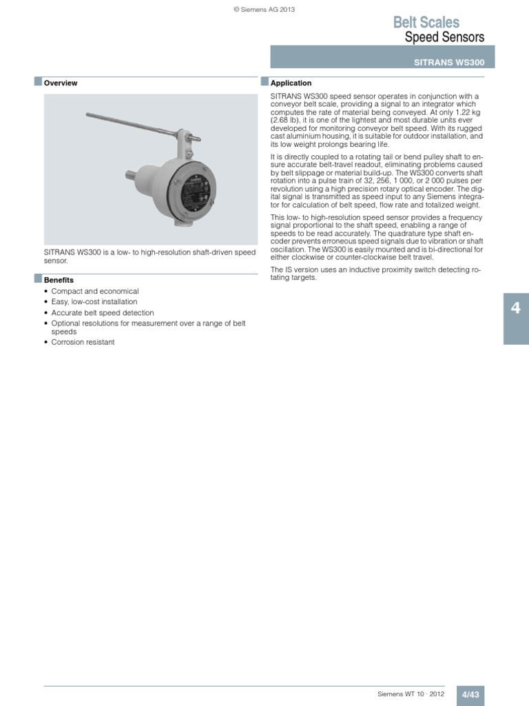 Sitrans - ws300 (Speed Sensor) | PDF | Belt (Mechanical) | Manufactured ...