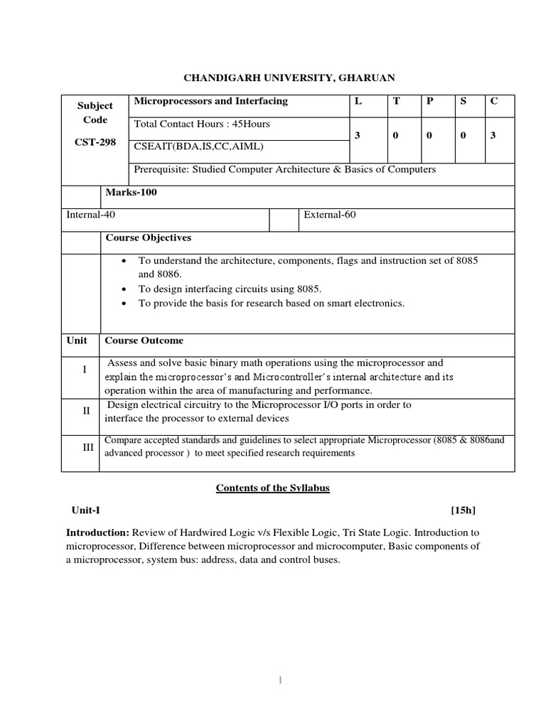 Mpi Syllabus (CST-298) | PDF | Central Processing Unit | Microprocessor