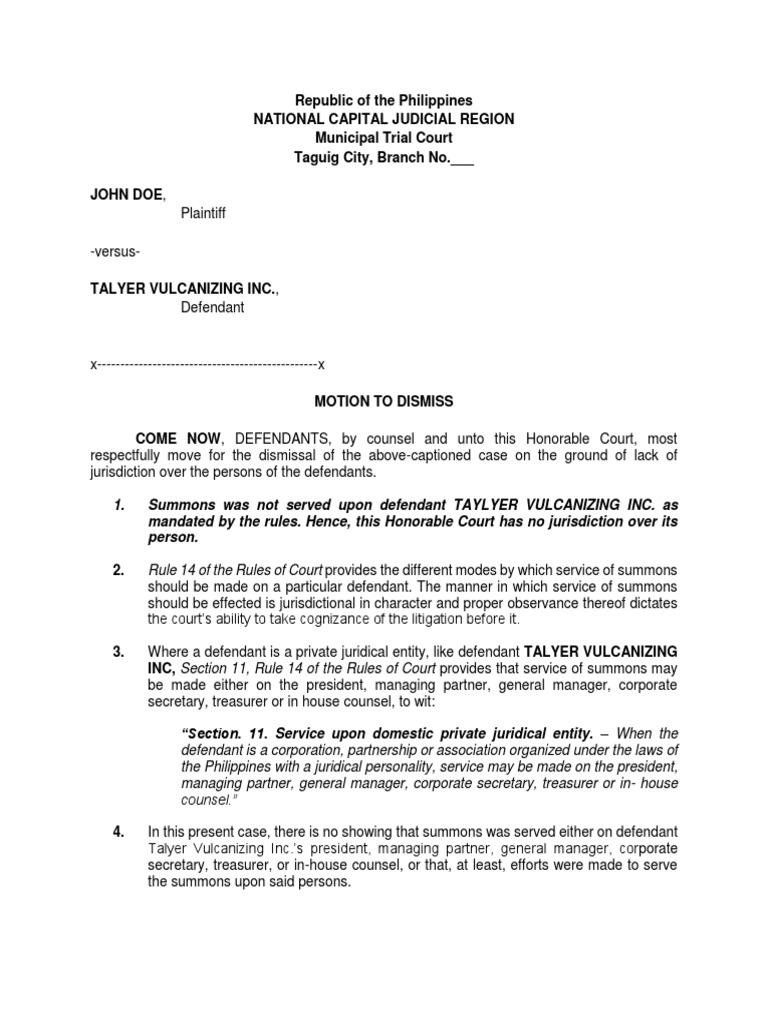 Motion To Dismiss | Download Free PDF | Summons | Lawsuit