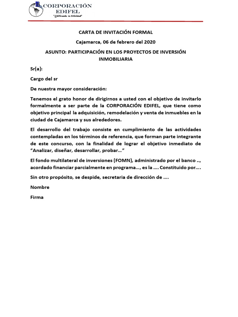 Carta de Invitación Formal | PDF