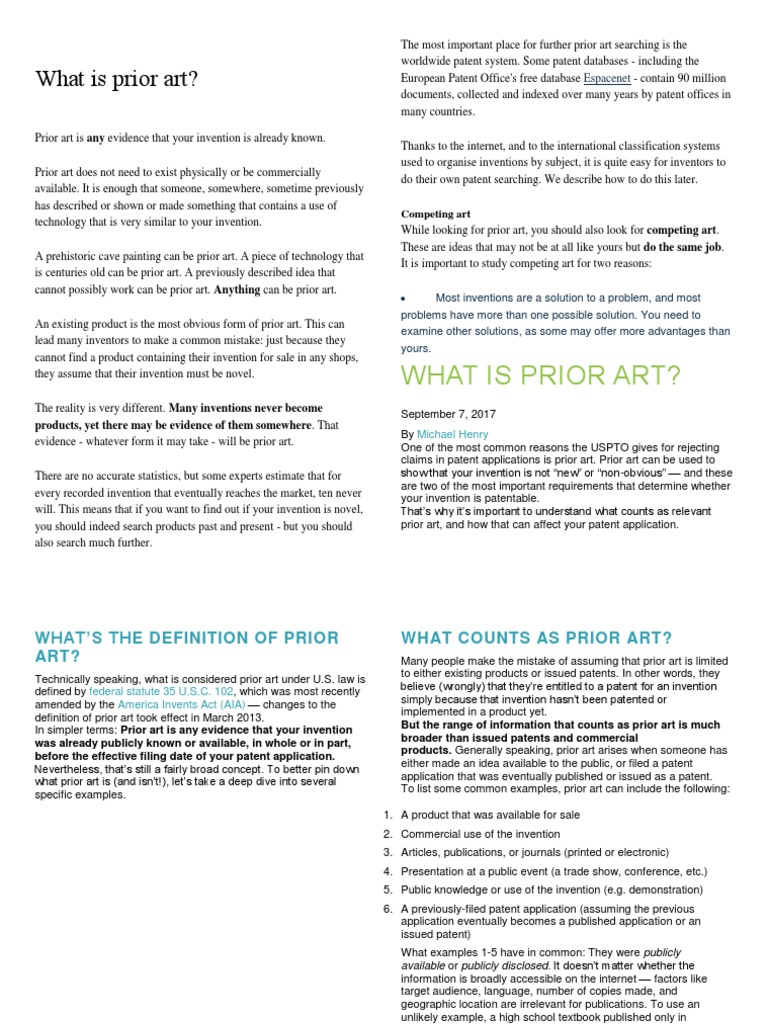 What Is Prior Art | PDF | Prior Art | Patent Application